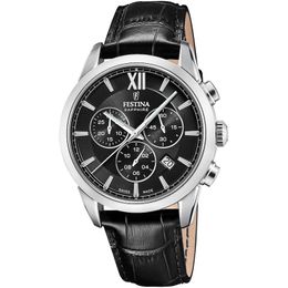Festina Herren Chronograph &raquo;Swiss Made Collection&laquo; Quarzuhr, Herrenuhr, Datum, Lederarmband, Saphirglas, Swiss Made schwarz