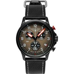 BAUHAUS Herren BAUHAUS Chronograph &raquo;Flight Control Blackwing GMT&laquo; Quarzuhr, Armbanduhr, Herrenuhr, Made in Germany, analog, Tag schwarz