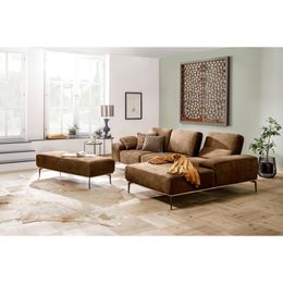 W.Schillig Ecksofa &raquo;run, Designsofa mit tollem Sitzkomfort, L-Form&laquo; mit Holzsockel, F&uuml;&szlig;e in Bronze pulverbeschichtet, Breite 299 cm braun Longlife 