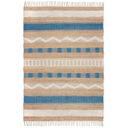 FLAIR RUGS Teppich &raquo;Medina, mit abstraktem Streifenmuster&laquo; rechteckig 12 mm H&ouml;he Boho-Look, aus Naturfasern wie Wolle & Jute blau Baumwolle, Jute, 