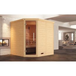 Weka Sauna &raquo;Design-Sauna KEMI Eck 1&laquo; naturbelassenes Fichtenholz, moderne Glast&uuml;r beige
