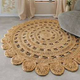 Teppich &raquo;Bloom&laquo; rund 12 mm H&ouml;he Jute, handgewebt, robust, strapazierf&auml;hig, Natur, Wohnzimmer beige Jute