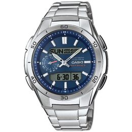 CASIO FUNK Herren Funkchronograph Solaruhr, Armbanduhr, Digitaluhr,Edelstahlarmband, bis 10 bar wasserd. blau