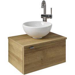 Waschtisch &raquo;Serie 6915 Waschschale mit Unterschrank f&uuml;r G&auml;stebad, G&auml;ste WC&laquo; Keramik-Aufsatzbecken, Waschtischplatte, Waschtischunterschrank, 3 Stk. 