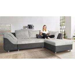 Collection AB Ecksofa &raquo;Sally L-Form&laquo; mit und ohne Bettfunktion, inklusive loser R&uuml;cken- und Zierkissen grau Microfaser PRIMABELLE (100% Polyester) / 