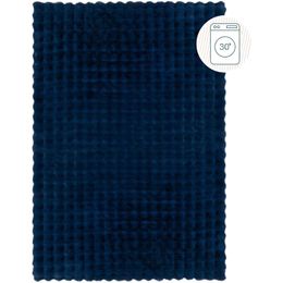 FLAIR RUGS Hochflor-Teppich &raquo;Waffle Faux Fur&laquo; rechteckig 35 mm H&ouml;he Waffelmuster, waschbarer Kunstpelzteppich blau Kunstfaser