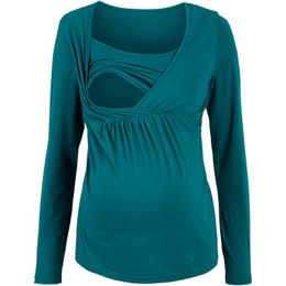 bonprix Damen bonprix Stillshirt bequeme Passform, Wickelschnitt, 2-in-1 Umstands- und Stillfunktion blau 48/50 (XL)