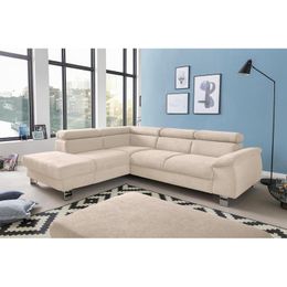 COTTA Ecksofa &raquo;Komaris L-Form, B: 249 cm&laquo; mit Kopfteilverstellung, optional Bettfunktion, Bettkasten & Licht beige Microfaser PRIMABELLE (100% 