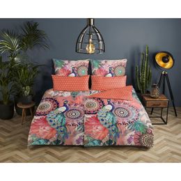 HIP Wendebettw&auml;sche &raquo;Lynouk&laquo; 2 Stk. Mako-Satin, 135x200, Rei&szlig;verschluss, Wendeoptik, Mandala, Bunt, Orange bunt Satin, Obermaterial: 100% Baumwolle
