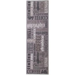 PRIMAflor-Ideen in Textil K&uuml;chenl&auml;ufer &raquo;COFFEE, Made in Belgium&laquo; rechteckig 6,5 mm H&ouml;he mit Schriftzug, Gr&ouml;&szlig;e 50x150 cm, rutschhemmend, waschbar, 