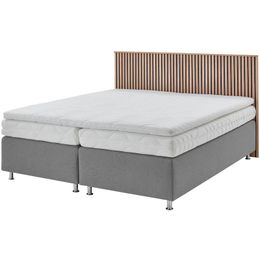 Westfalia Schlafkomfort Boxspringbett &raquo;Quercus&laquo; wahlweise mit LED-Beluchtung, 3 Matratzenarten zur Auswahl grau Kopfteil MDF/Dekor Eiche hell, Boxenbezug: Feinstruktur 100% 
