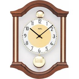 AMS AMS Pendelwanduhr &raquo;W7447/1&laquo; Quarzuhr, Holzgeh&auml;use, Nussbaum,Esszimmer,Wohnzimmer,Made in Germany braun