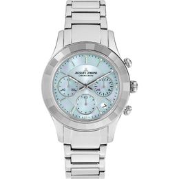 Jacques Lemans Damen Chronograph &raquo;Venice&laquo; Armbanduhr, Damenuhr, Edelstahlarmband, Stoppfunktion, Datum, Perlmutt silber