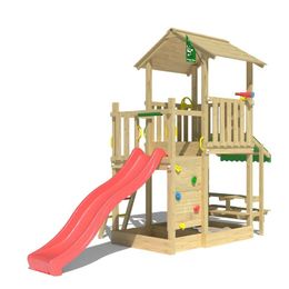 Jungle Gym Spielturm &raquo;Keep&laquo; Spielanlage mit Mini Market und Rutsche mit Wasseranschluss rot Holzwerkstoff
