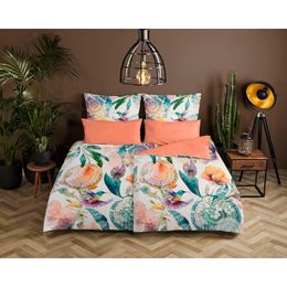 HIP Wendebettw&auml;sche &raquo;BERNICE&laquo; 2 Stk. Mako-Satin, 135x200, Rei&szlig;verschluss, Wendeoptik, Mandala, Blumen, Wei&szlig; bunt Satin, Obermaterial: 100% Baumwolle