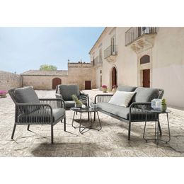 Destiny Gartenlounge-Set &raquo;GENUA&laquo; 1x 2er Sofa, 2x Sessel, 2x Tisch, inkl. Auflagen, 12 Stk. tlg. Aluminium, Olefin-Rope grau Aluminium, Polyester, Stein
