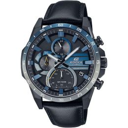 CASIO EDIFICE Damen CASIO EDIFICE Solaruhr Quarzuhr, Armbanduhr, Herrenuhr, Neo-Display, Lederarmband schwarz