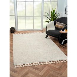 MyFlair Hochflor-Teppich &raquo;Moroccan Pureness&laquo; rechteckig 24 mm H&ouml;he moderner Teppich, Uni Farben, flauschig weich durch Hochflor wei&szlig; Polyester, Polypropylen (
