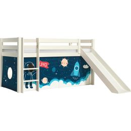 Vipack Spielbett &raquo;Pino, Kiefer massiv, mit Rolllattenrost u. Textil-Set, Made in Europe&laquo; B/H/T ca. 210x114x218cm, mit Absturzschutz, Leiter und Rutsche, 