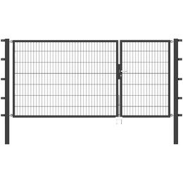 Alberts Zaundoppelt&uuml;r &raquo;Flexo&laquo; 300 cm Breite (100 + 200 cm), in versch. H&ouml;hen grau Stahl