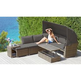 Konifera &raquo;Hawaii Premium&laquo; 1x3erSofa, 2xSessel, 1xHocker, 1xBeistelltisch, 1xTisch 111x54x59cm, 19 Stk. tlg. mit aufklappbarem Dach und zur Sonneninsel