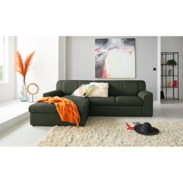 DOMO collection Ecksofa &raquo;Topper, elegant und zeitlos, kompaktes Stellma&szlig; 245/155cm, L-Form&laquo; mit Recamiere, wahlweise mit Schlaffunktion gr&uuml;n