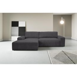 WERK2 Ecksofa &raquo;Rotterdam-L, kuschelweicher Cord oder Breitcord, L-Form, Breite 267 cm&laquo; Design Ecksofa mit Schlaffunktion & Bettkasten, Cord, Anthrazit