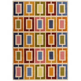FLAIR RUGS Wollteppich &raquo;Retro Blocks mit Hoch-Tief-Effekt&laquo; rechteckig 10 mm H&ouml;he handgeschnitzter Wollteppich,Wohnzimmer, Schlafzimmer, Esszimmer bunt