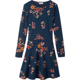 bonprix Kinder bonprix Jerseykleid f&uuml;r Alltag, aus Baumwolle, Regular Fit, mit schwingendem Rockteil blau 128/134, N-Gr