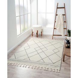 MyFlair Hochflor-Teppich &raquo;Moroccan Design, LAGERR&Auml;UMUNG!&laquo; rechteckig 24 mm H&ouml;he modern, marokkanisches Design, Rauten Muster, weich, mit Fransen grau 