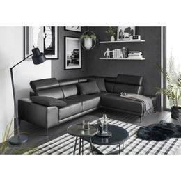 3C Candy Ecksofa &raquo;Greve modern und bequem, inkl. manueller Kopfteilverstellung, L-Form&laquo; wahlweise mit motorischem Sitzvorzug schwarz 100% Leder