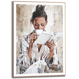 Reinders Poster &raquo;Morning Reading&laquo; Wohnzimmer - Frau - Lesen - Kaffee - Braun - MDF - Menschen - 50x70 cm braun
