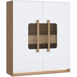 FORTE Highboard &raquo;Attention&laquo; Highboard, Beleuchtung, Soft Close,Glast&uuml;re, Stauraum wei&szlig; Spanplatte