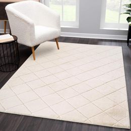 Carpet City Hochflor-Teppich &raquo;Moment&laquo; rechteckig 31 mm H&ouml;he besonders weich, Kaninchen Fell Haptik, 3D-Effekt, Rauten, Wohnzimmer beige Polyester