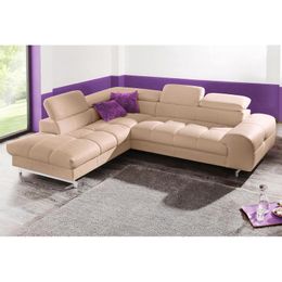 COTTA Ecksofa &raquo;Chef L-Form&laquo; mit Kopfteilverstellung, edle Metallkufen, wahlweise mit Bettfunktion beige Luxus-Microfaser (100% Polyester);Kunstleder 