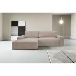 WERK2 Ecksofa &raquo;Rotterdam-L, kuschelweicher Cord oder Breitcord, L-Form, Breite 267 cm&laquo; Design Ecksofa mit Schlaffunktion & Bettkasten, Cord, Hellgrau/