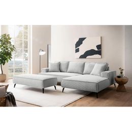 Home Affaire Sitzgruppe &raquo;TVINNU, Polsterecke L-Form, Schlaffunktion, mit Hocker&laquo; Set, Set, stellbar zum Schlafsofa (Krokodilverbinder) grau