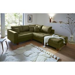 Home Affaire Ecksofa &raquo;Rice L-Form, B: 216 cm&laquo; Set: Sofa & Hocker, mit 3 Zierkissen, Federkern 100%Polyester