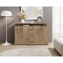 HBZ-MEBLE HBZ Sideboard &raquo;Drivno Sideboard, B/H/T 139x90x34 cm&laquo; Breite 139cm, Kugelauszug, Einlegeb&ouml;den verstellbar, 3 Schubk&auml;sten Holzwerkstoff