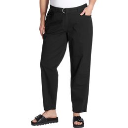sheego Damen Chinohose mit G&uuml;rtel schwarz Gr&ouml;&szlig;e 42