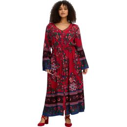 sheego by Joe Browns Damen Maxikleid im Boho-Stil rot-burgund-gemustert Gr&ouml;&szlig;e 58