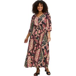 sheego by Joe Browns Damen A-Linien-Kleid mit Muster im Patchwork-Stil schwarz-kirsche-gemustert Gr&ouml;&szlig;e 54