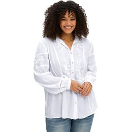 sheego by Joe Browns Damen Bluse mit Stehkragen und Bl&uuml;ten-Stickereien wei&szlig; Gr&ouml;&szlig;e 52