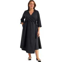 sheego Damen Wickelkleid mit asymmetrischem Saum schwarz Gr&ouml;&szlig;e 54