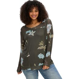 sheego by Joe Browns Damen Langarmshirt mit Blumendruck moos-ecru-gemustert Gr&ouml;&szlig;e 40/42