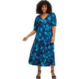 sheego by Joe Browns Damen Jerseykleid mit Schmetterlingsprint tiefblau-royalblau-gemustert Gr&ouml;&szlig;e 54