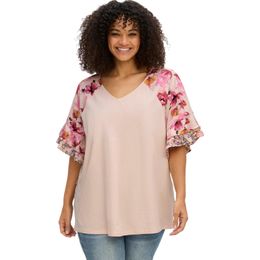 sheego by Joe Browns Damen Tunika im Materialmix apricot-fuchsia-gemustert Gr&ouml;&szlig;e 48