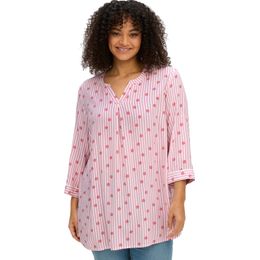 sheego Damen Tunika im Mustermix aus Streifen und Bl&uuml;ten altrosa-ecru-gestreift Gr&ouml;&szlig;e 56