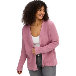 sheego Damen Ajourstrickjacke mit V-Ausschnitt altrosa Gr&ouml;&szlig;e 48/50