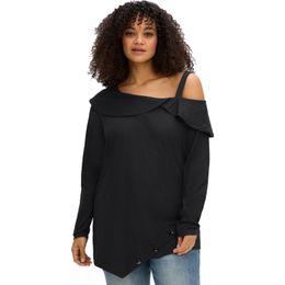 sheego by Joe Browns Damen Langarmshirt in modischer Asymmetrie schwarz Gr&ouml;&szlig;e 48/50